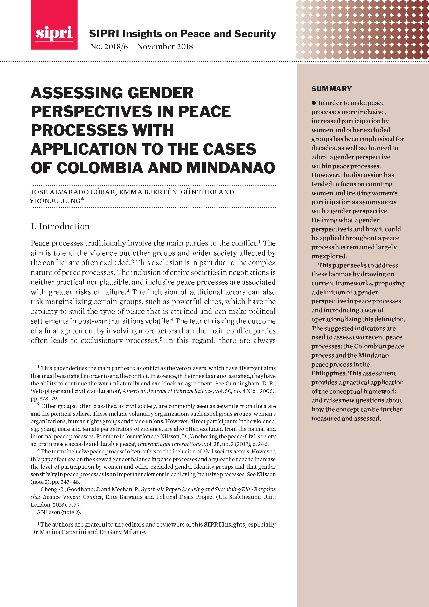 Assessing Gender Perspectives in Peace Processes with Application to the Cases of Colombia and ...