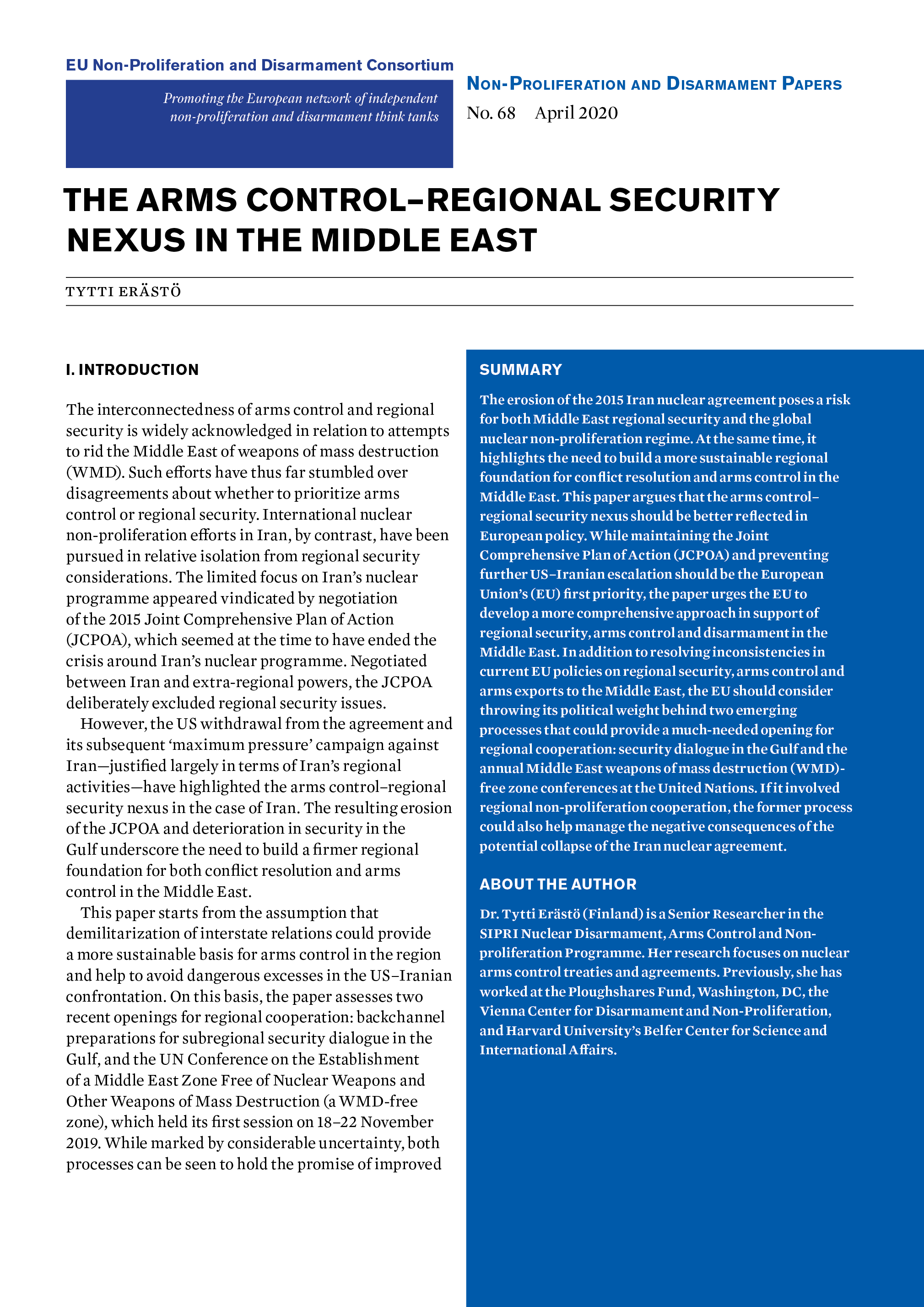 The Arms Control–Regional Security Nexus in the Middle East | SIPRI The Arms Control–Regional Security Nexus in the Middle East | SIPRI