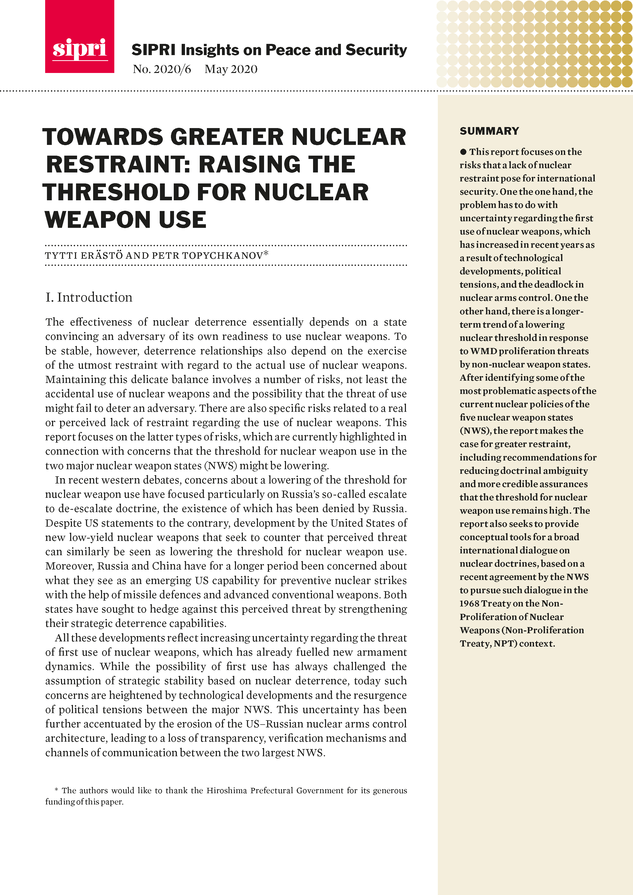 Towards Greater Nuclear Restraint: Raising the Threshold for Nuclear ...