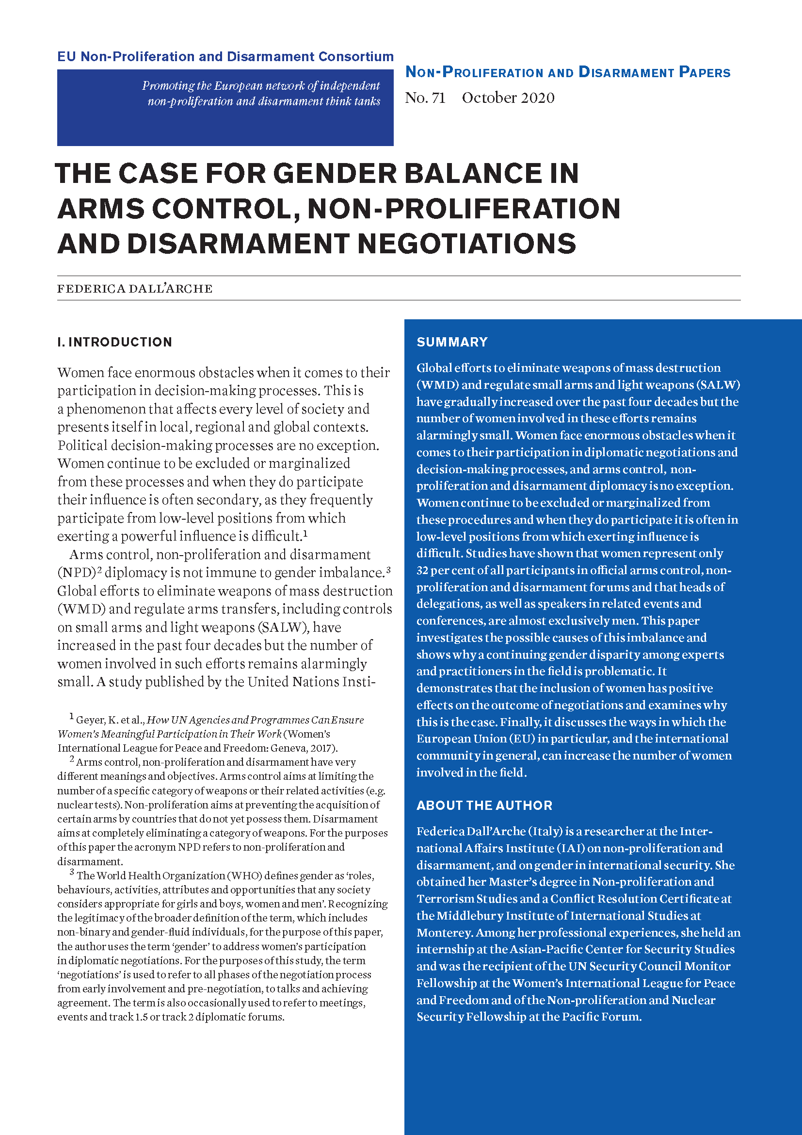 The Case for Gender Balance in Arms Control, Non-proliferation and ...