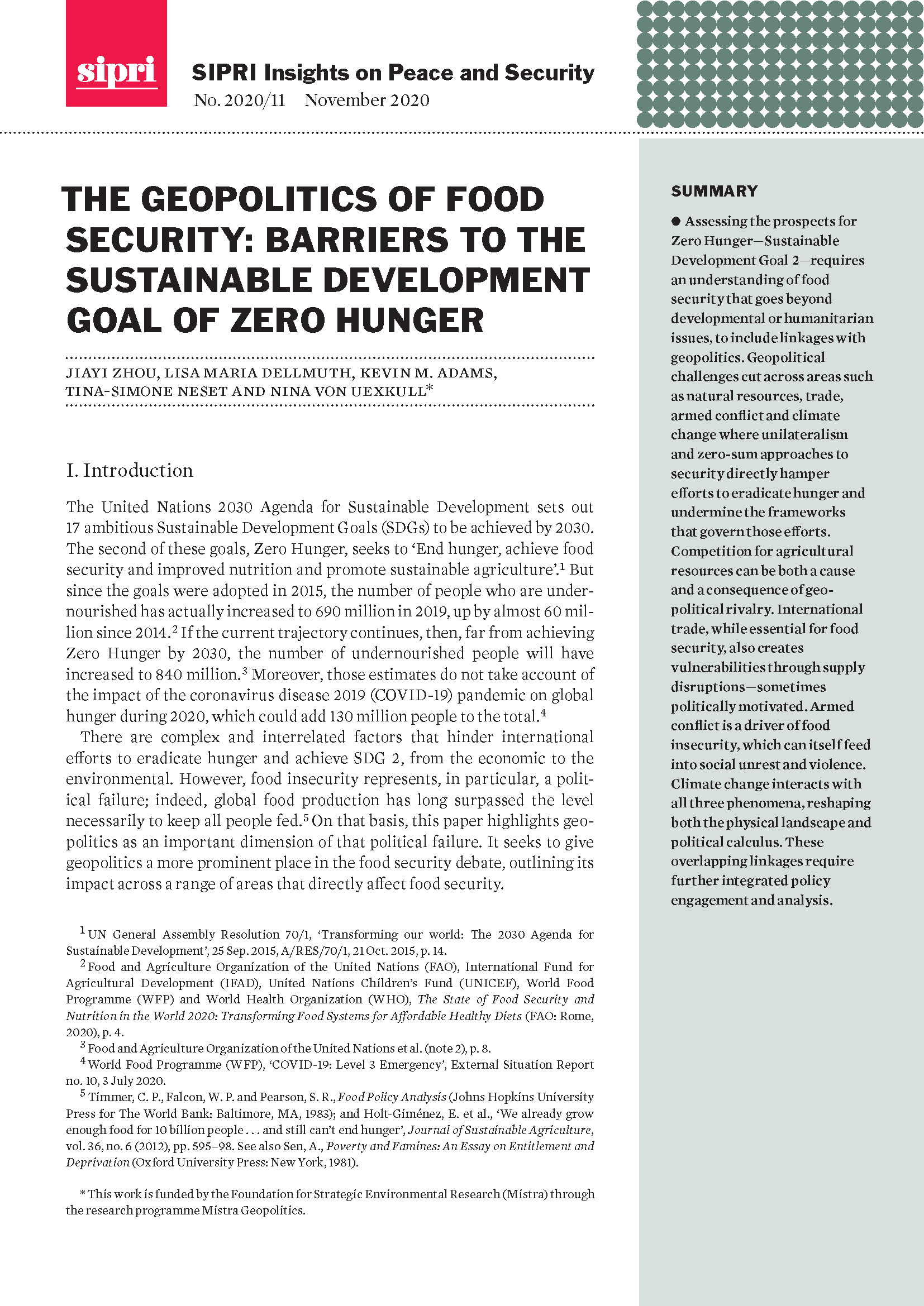 The Geopolitics of Food Security: Barriers to the Sustainable ...