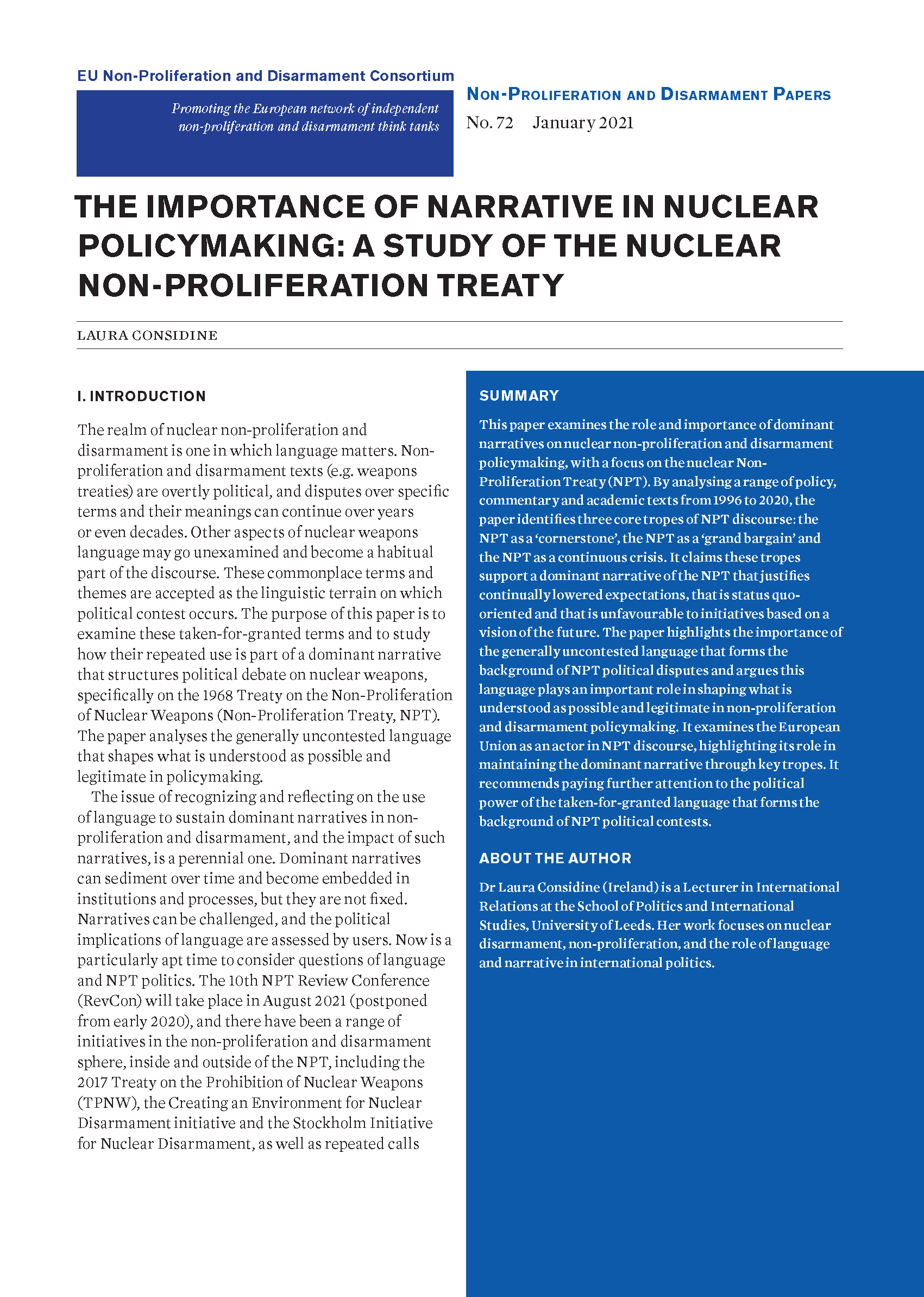 The Importance of Narrative in Nuclear Policymaking: A Study of the ...