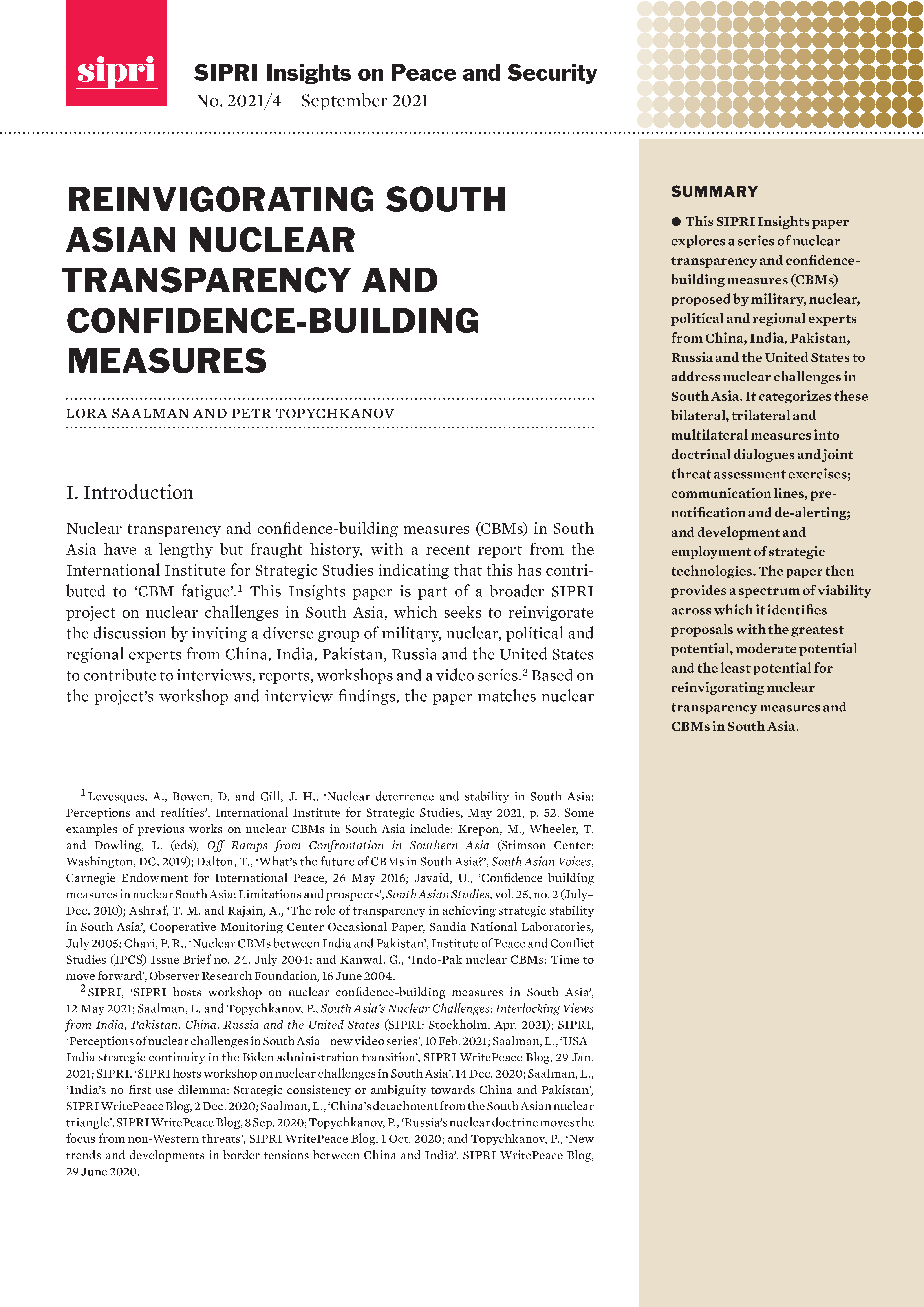 Reinvigorating South Asian Nuclear Transparency and Confidence-building ...