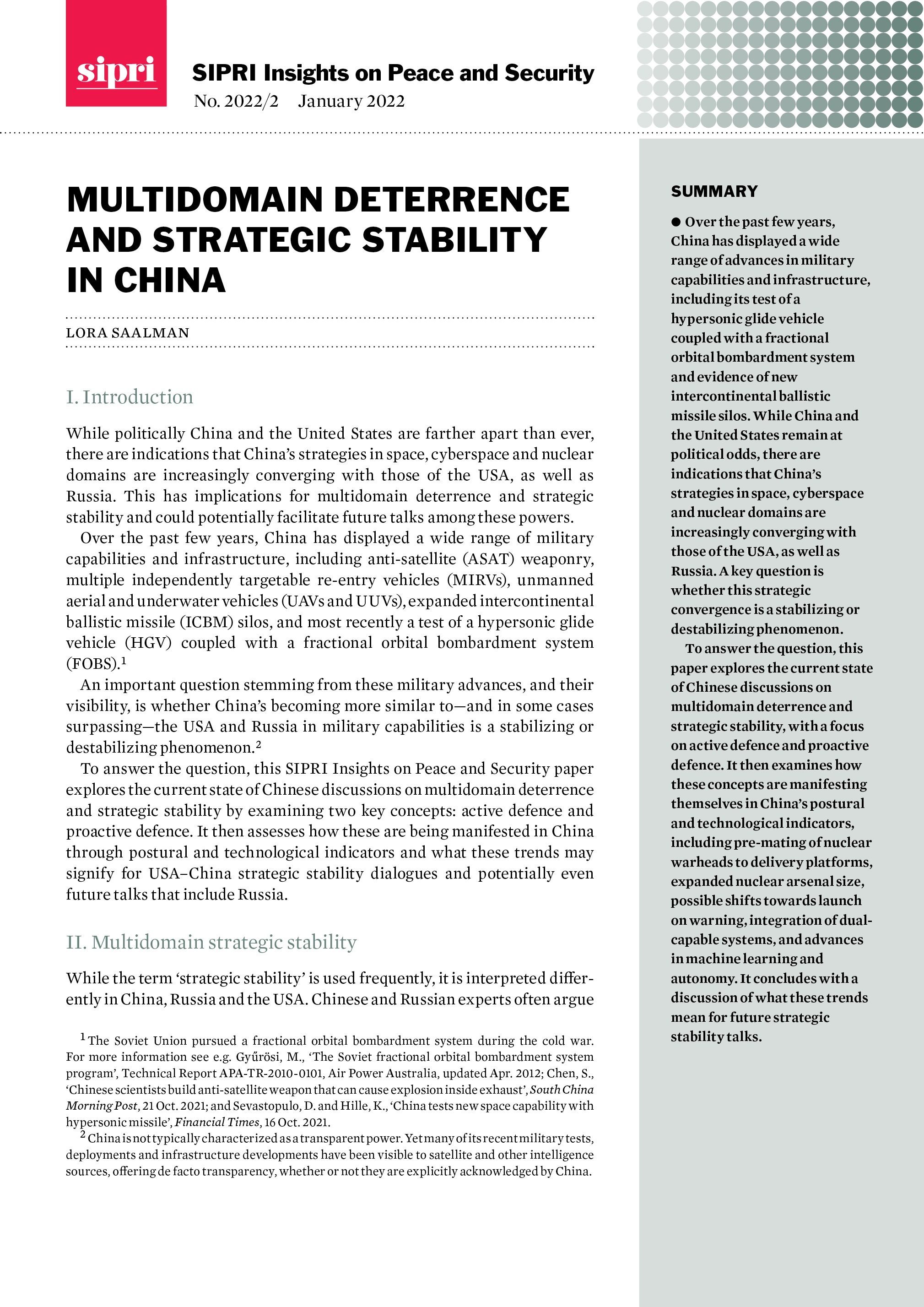 Multidomain Deterrence and Strategic Stability in China | SIPRI