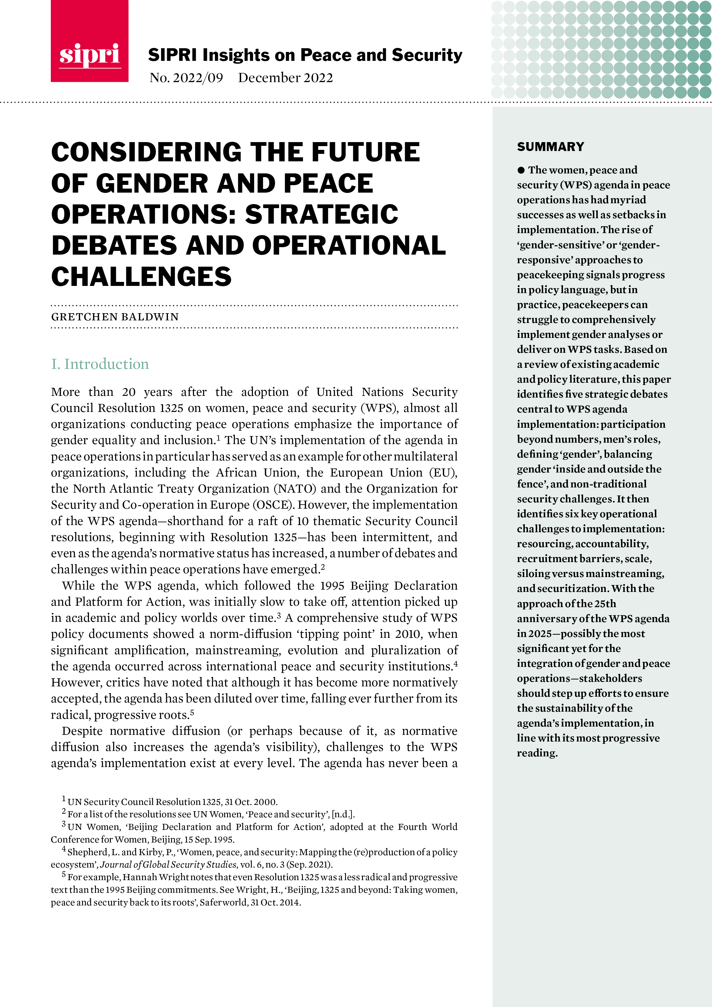 Considering the Future of Gender and Peace Operations: Strategic ...