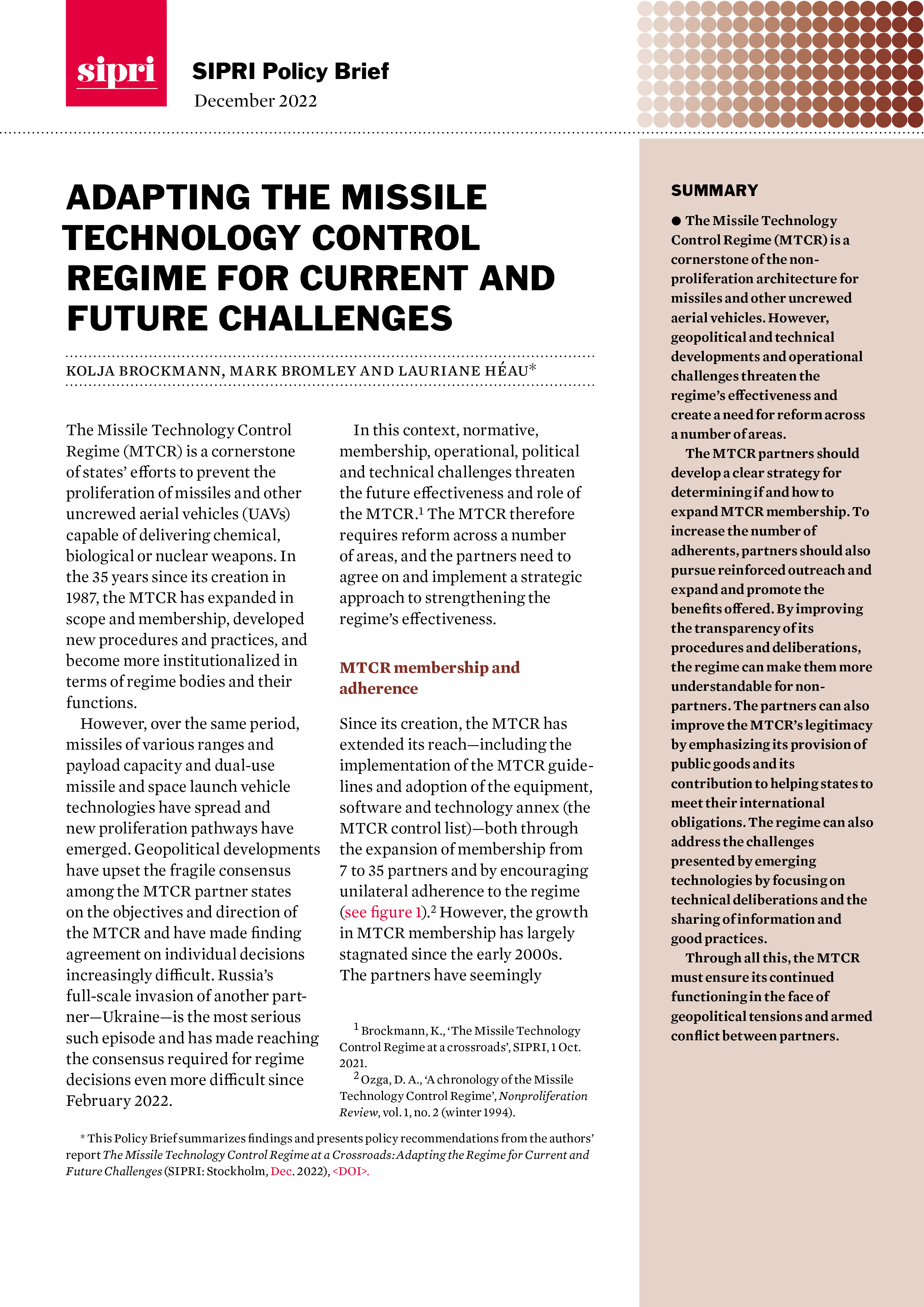 Adapting the Missile Technology Control Regime for Current and Future ...