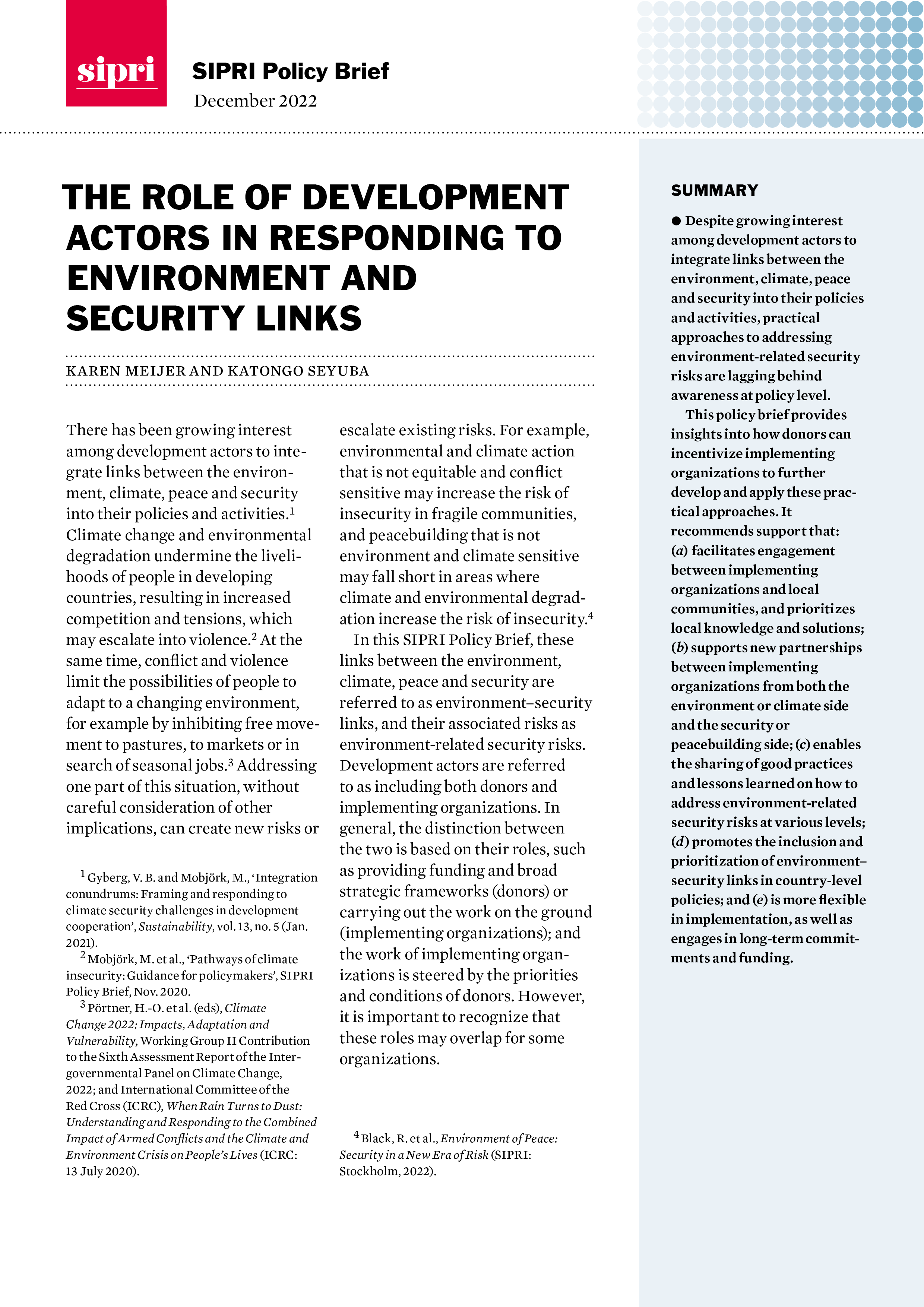 The Role of Development Actors in Responding to Environment and ...