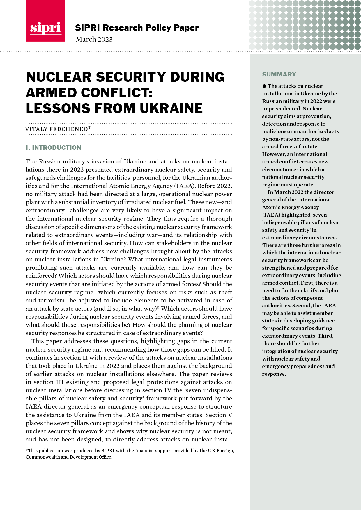 Nuclear Security During Armed Conflict: Lessons From Ukraine | SIPRI