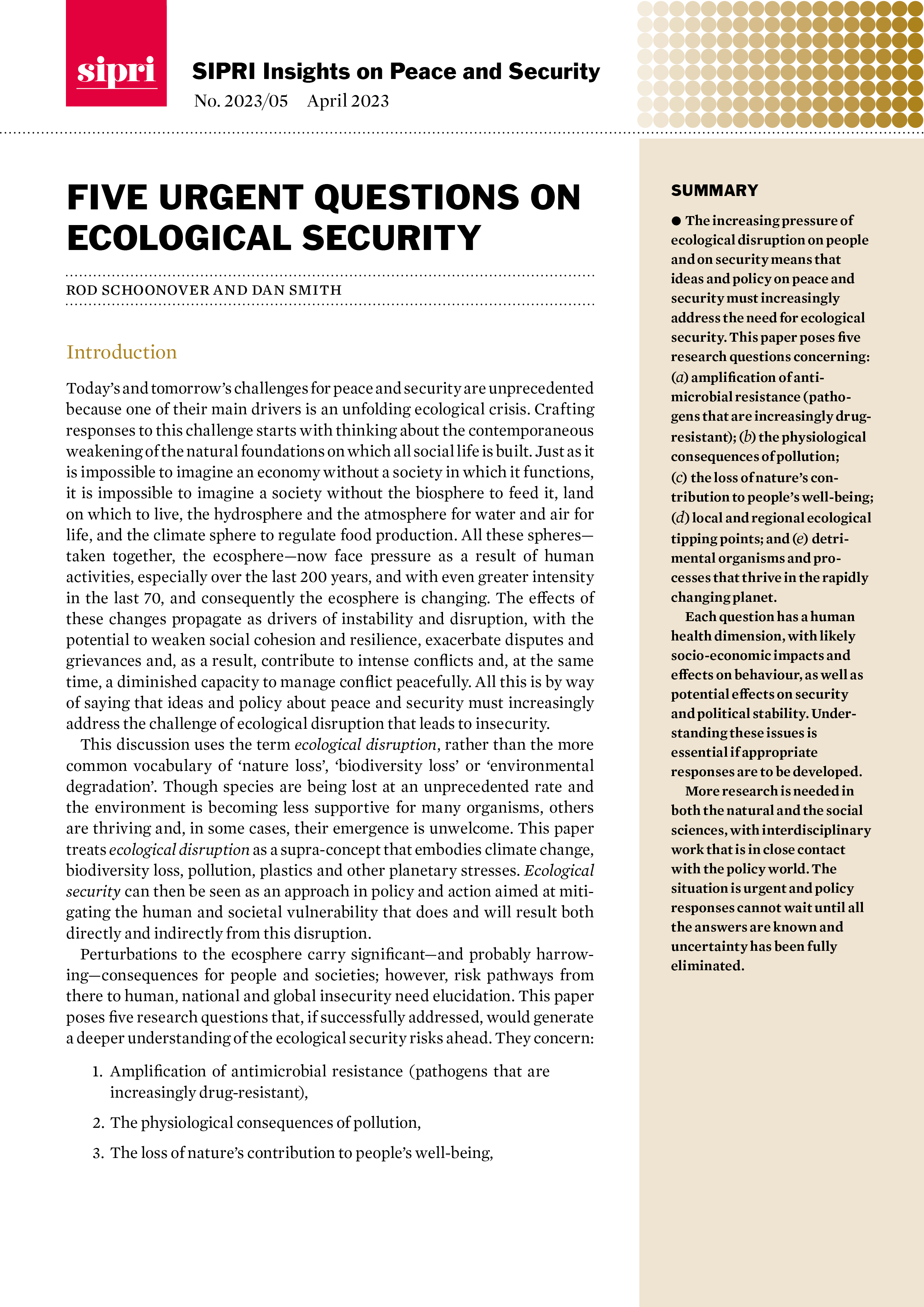 Five Urgent Questions on Ecological Security | SIPRI