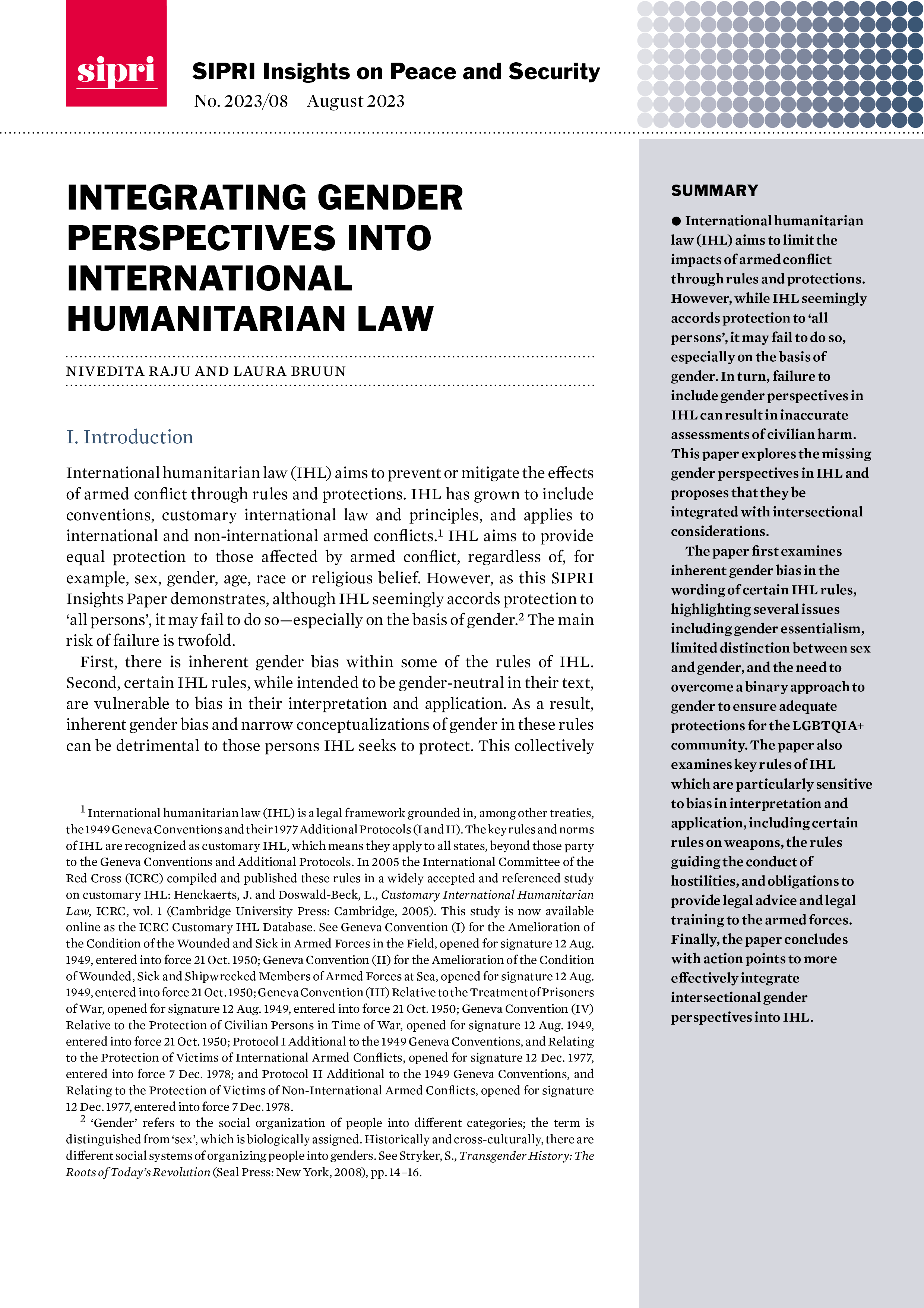Integrating Gender Perspectives into International Humanitarian Law | SIPRI