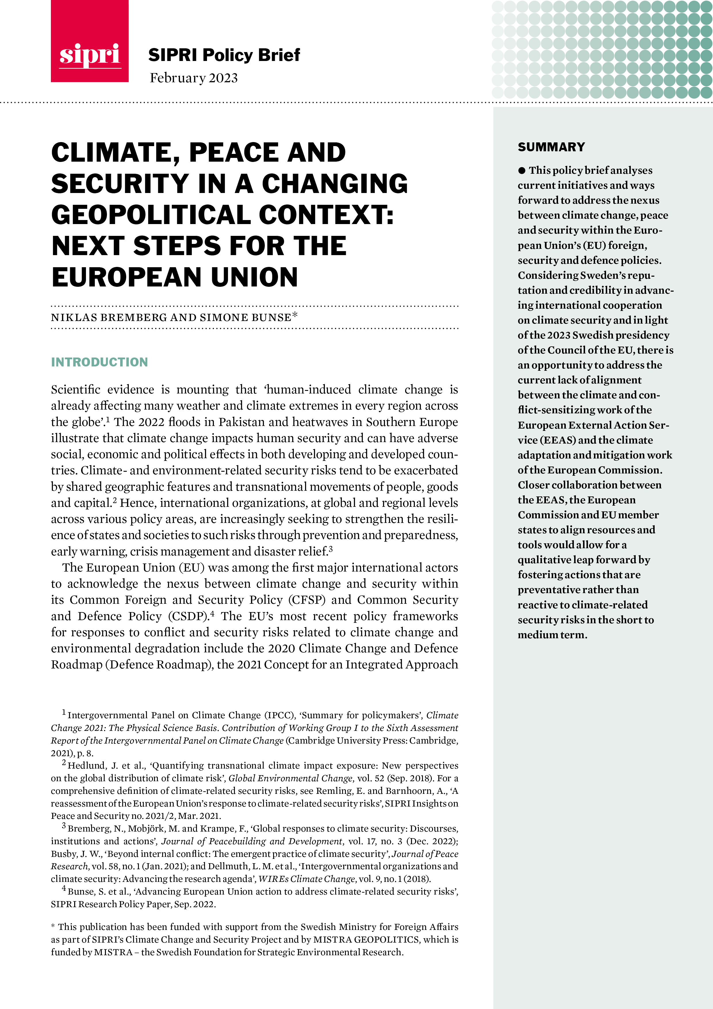 Climate, Peace and Security in a Changing Geopolitical Context: Next Steps for the European ...