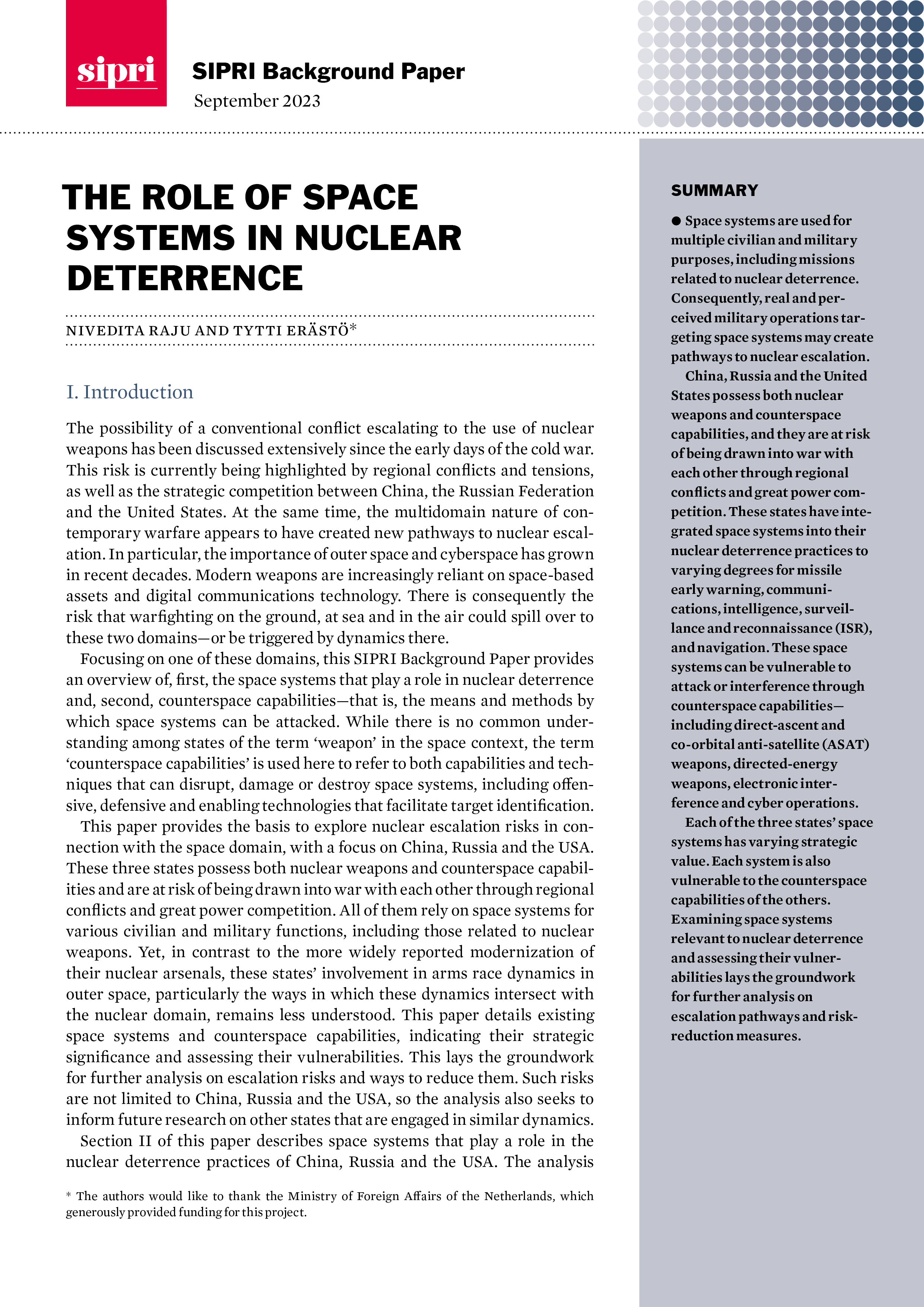 The Role of Space Systems in Nuclear Deterrence | SIPRI
