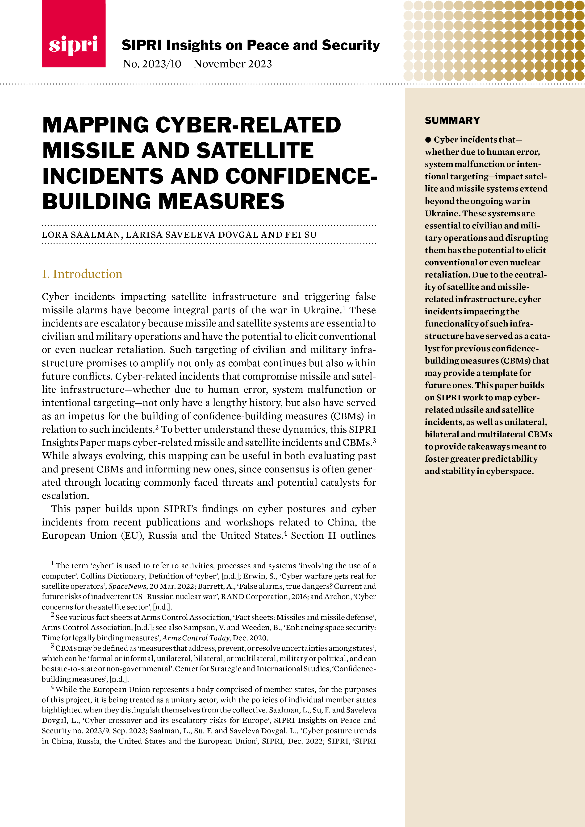 Mapping Cyber Related Missile And Satellite Incidents And Confidence Building Measures Sipri