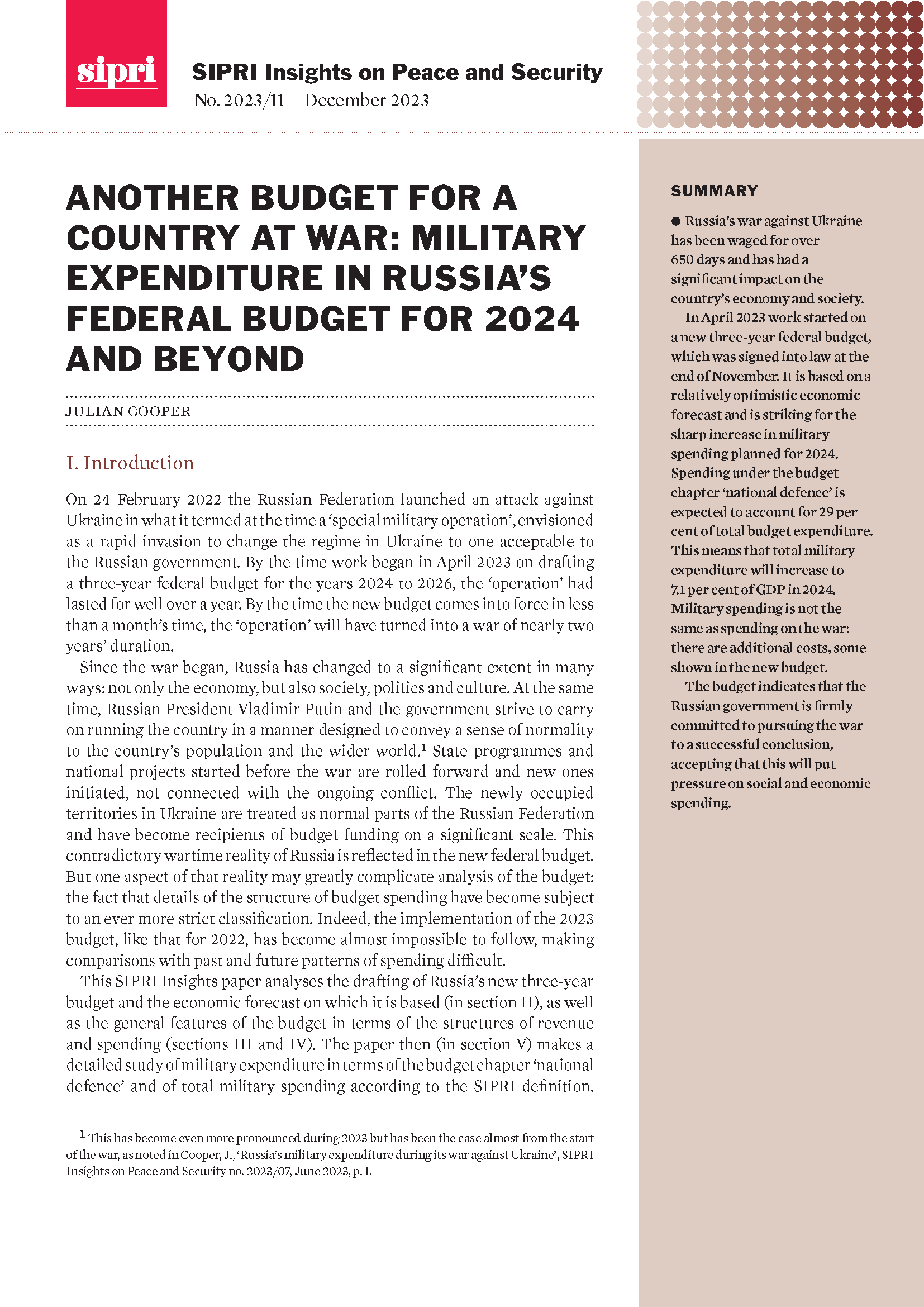 Another Budget for a Country at War: Military Expenditure in Russia’s ...