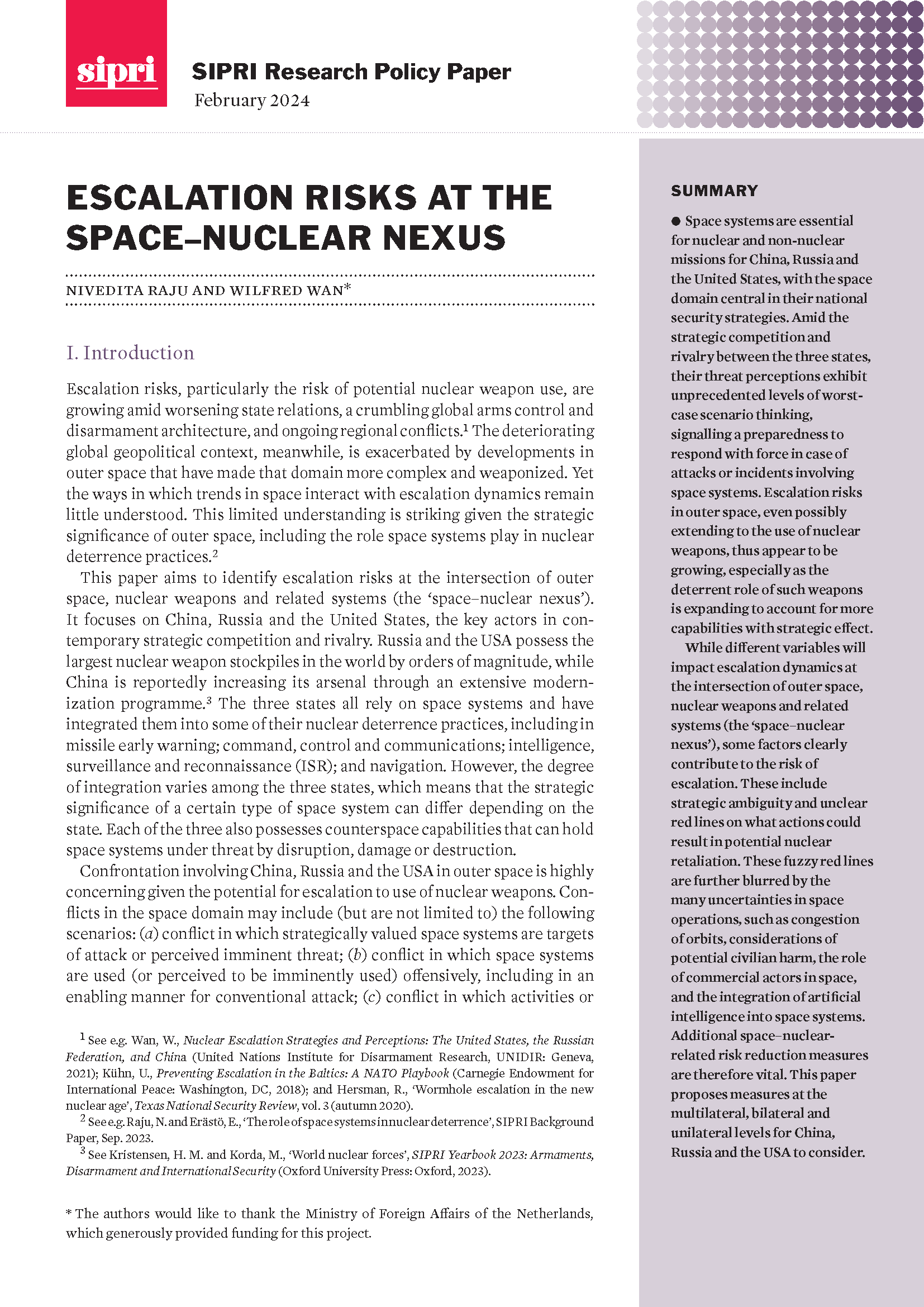Escalation Risks at the Space–Nuclear Nexus | SIPRI