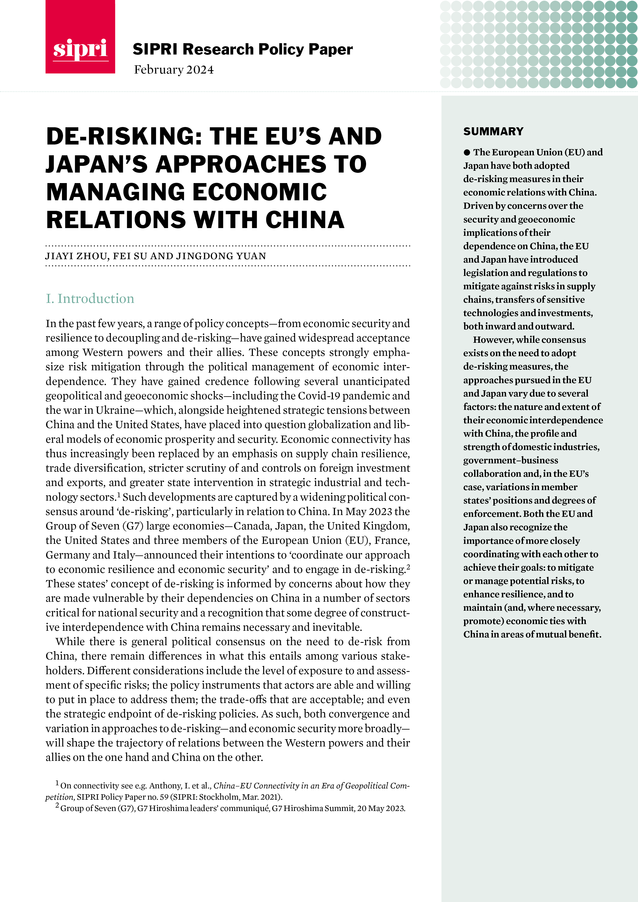 De-risking: The EU’s and Japan’s Approaches to Managing Economic Relations with China | SIPRI