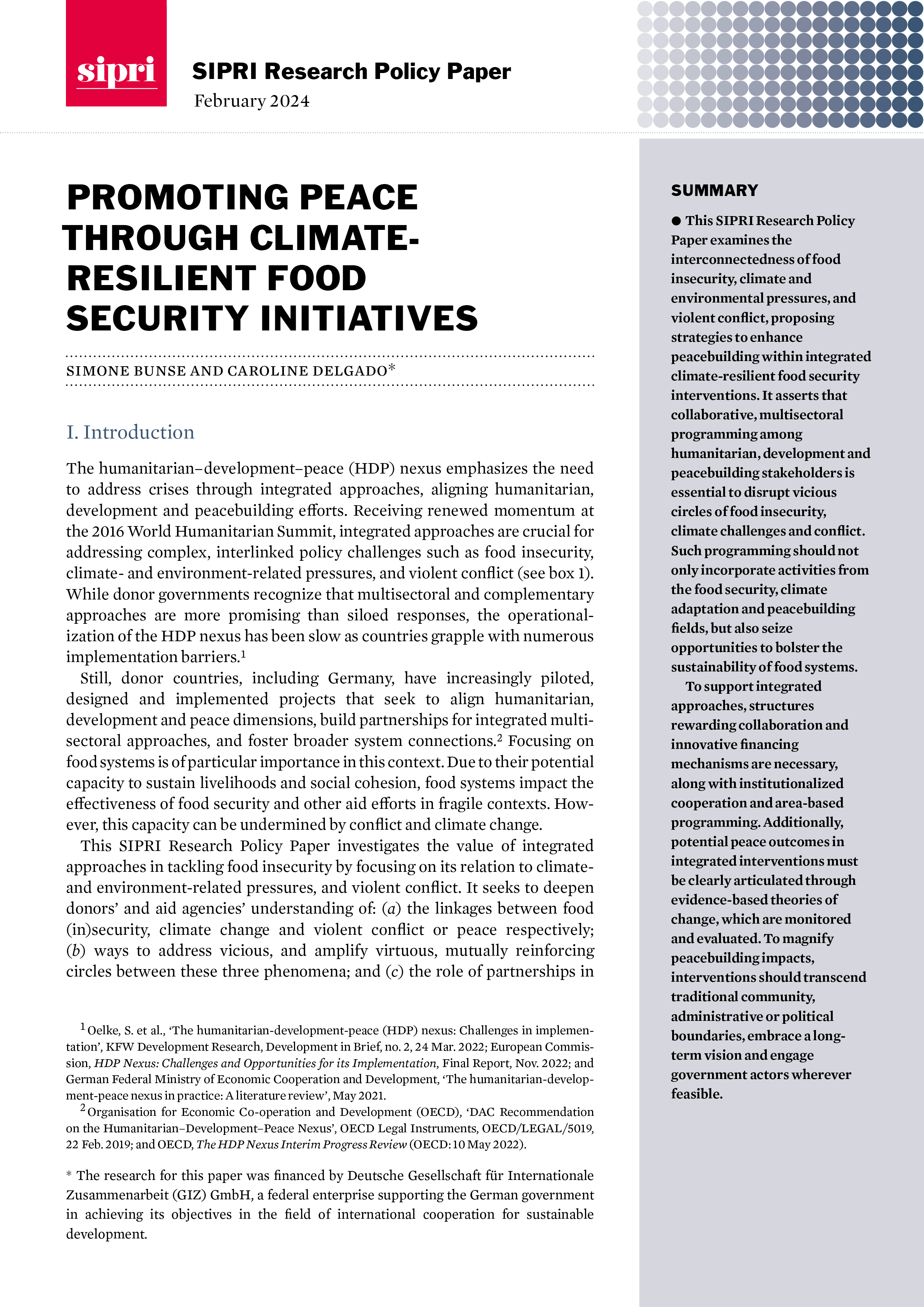Promoting Peace through Climate-resilient Food Security Initiatives | SIPRI
