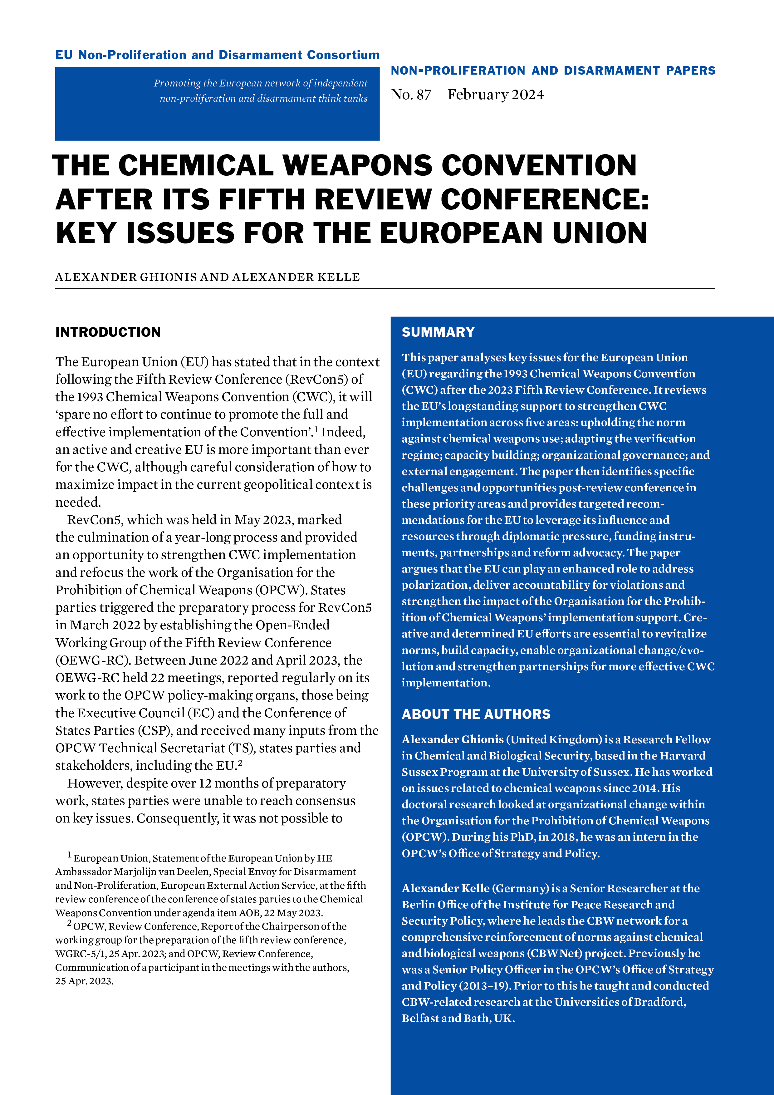 The Chemical Weapons Convention After its Fifth Review Conference: Key ...