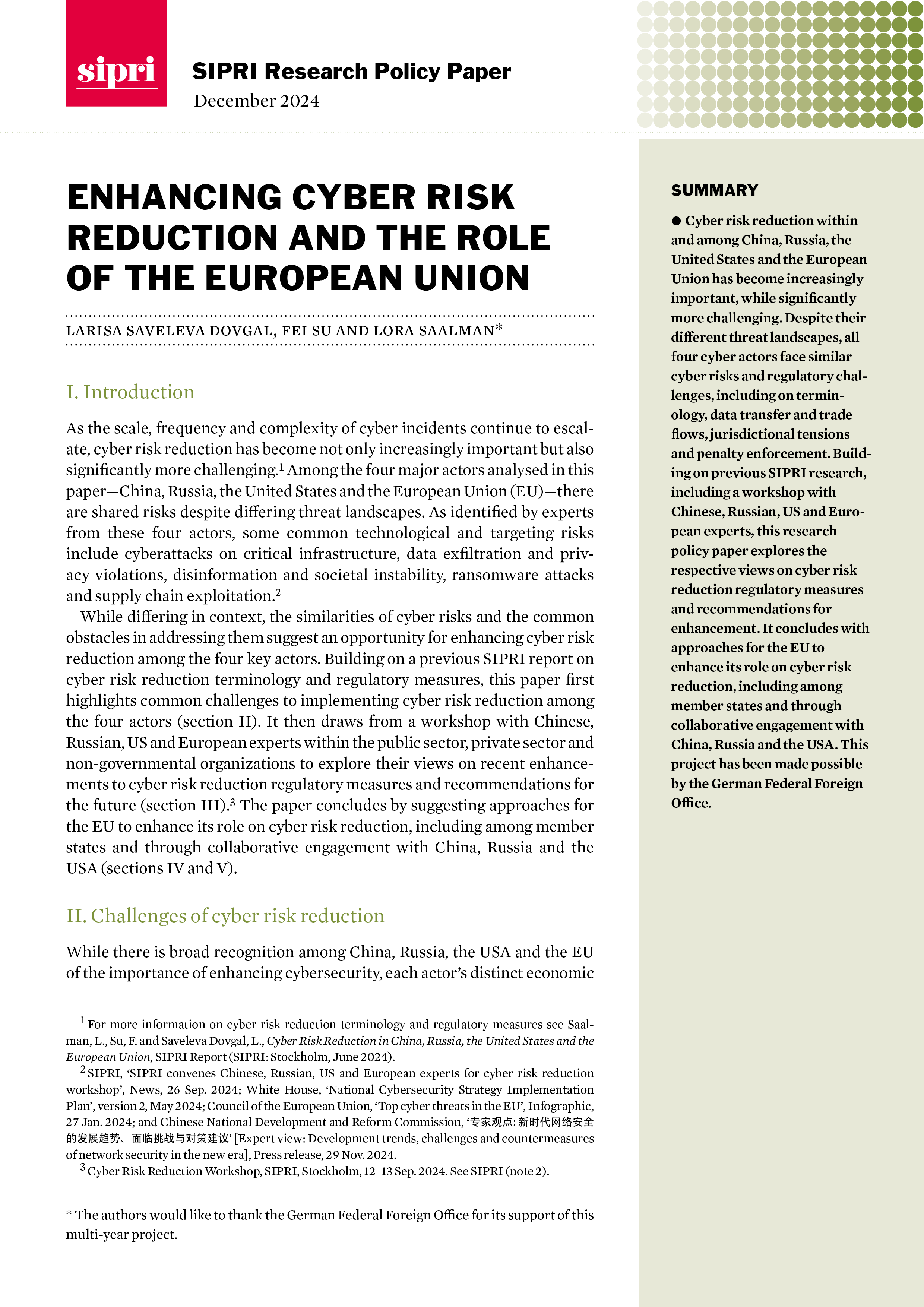 Enhancing Cyber Risk Reduction and the Role of the European Union | SIPRI