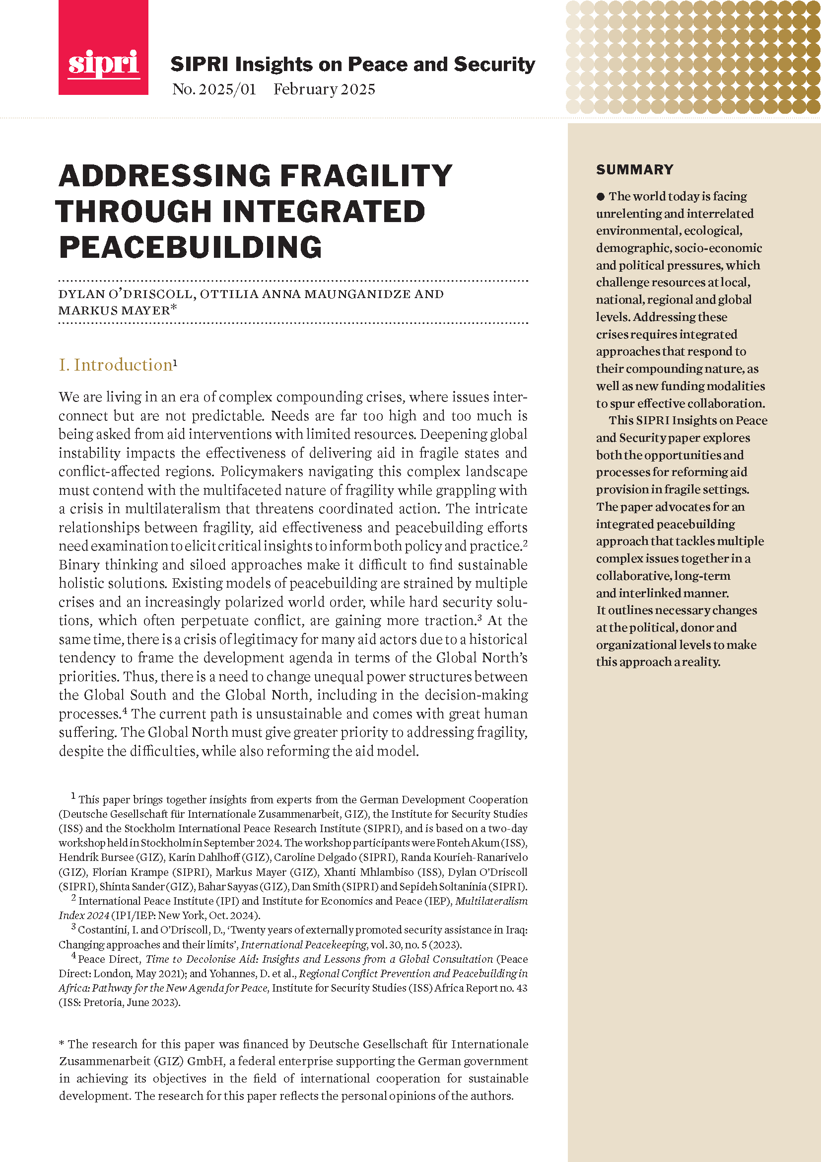 Addressing Fragility through Integrated Peacebuilding | SIPRI