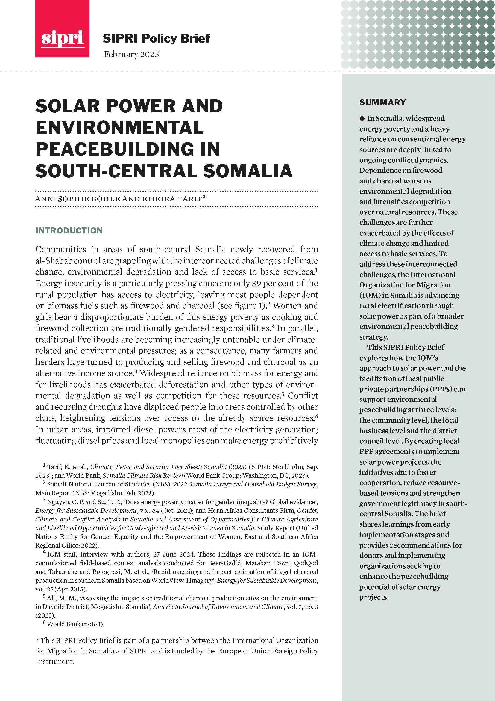 Solar Power and Environmental Peacebuilding in South-central Somalia ...