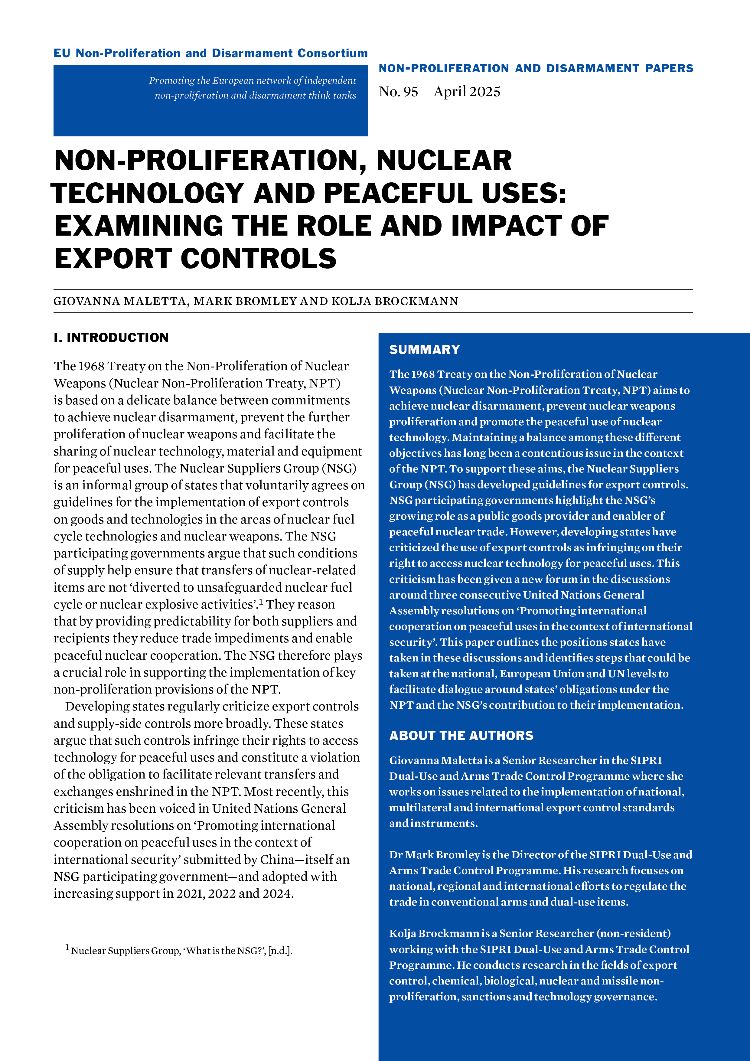 Non-proliferation, Nuclear Technology and Peaceful Uses: Examining the ...