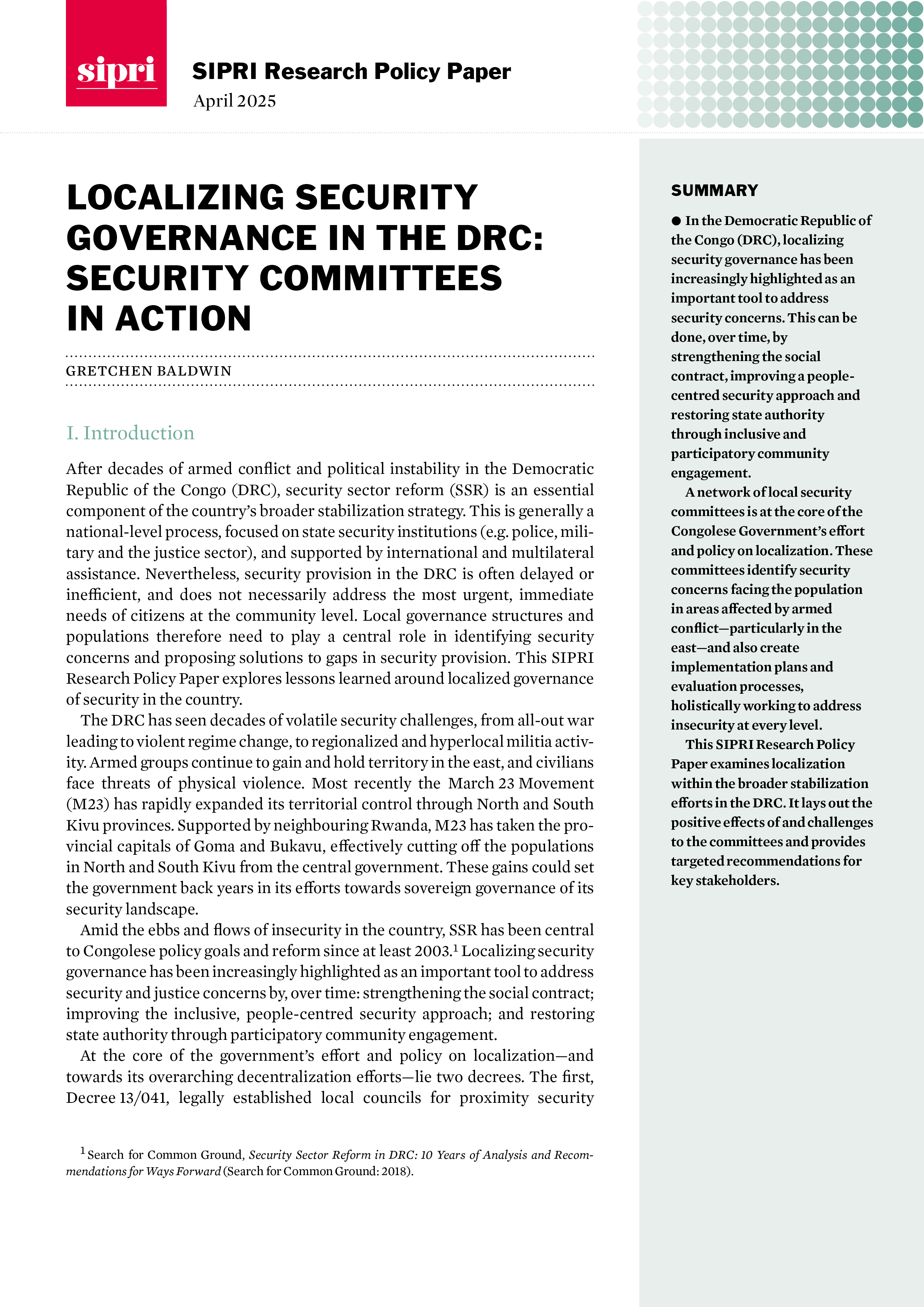Localizing Security Governance in the DRC: Security Committees in ...