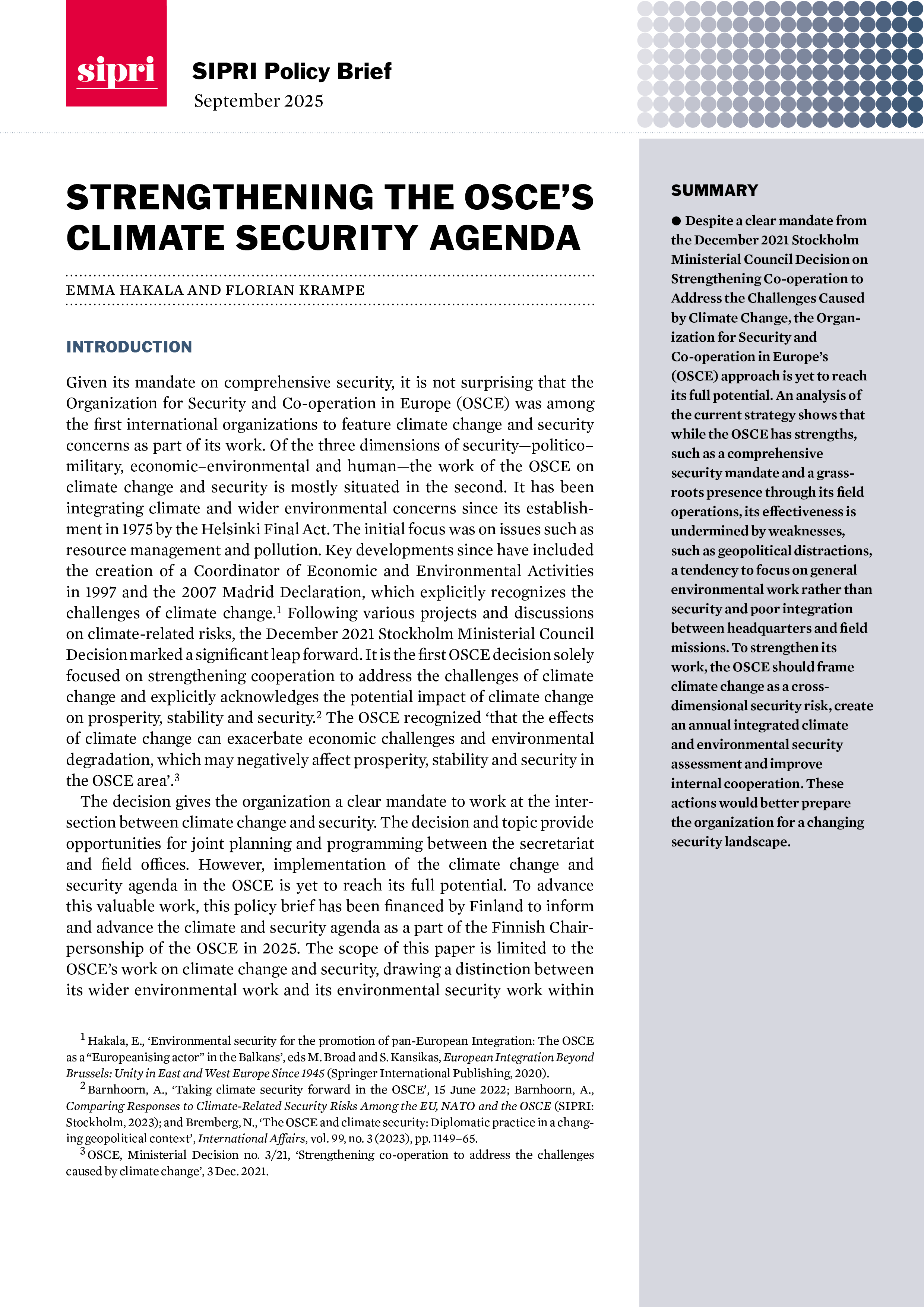 Strengthening the OSCE’s Climate Security Agenda | SIPRI