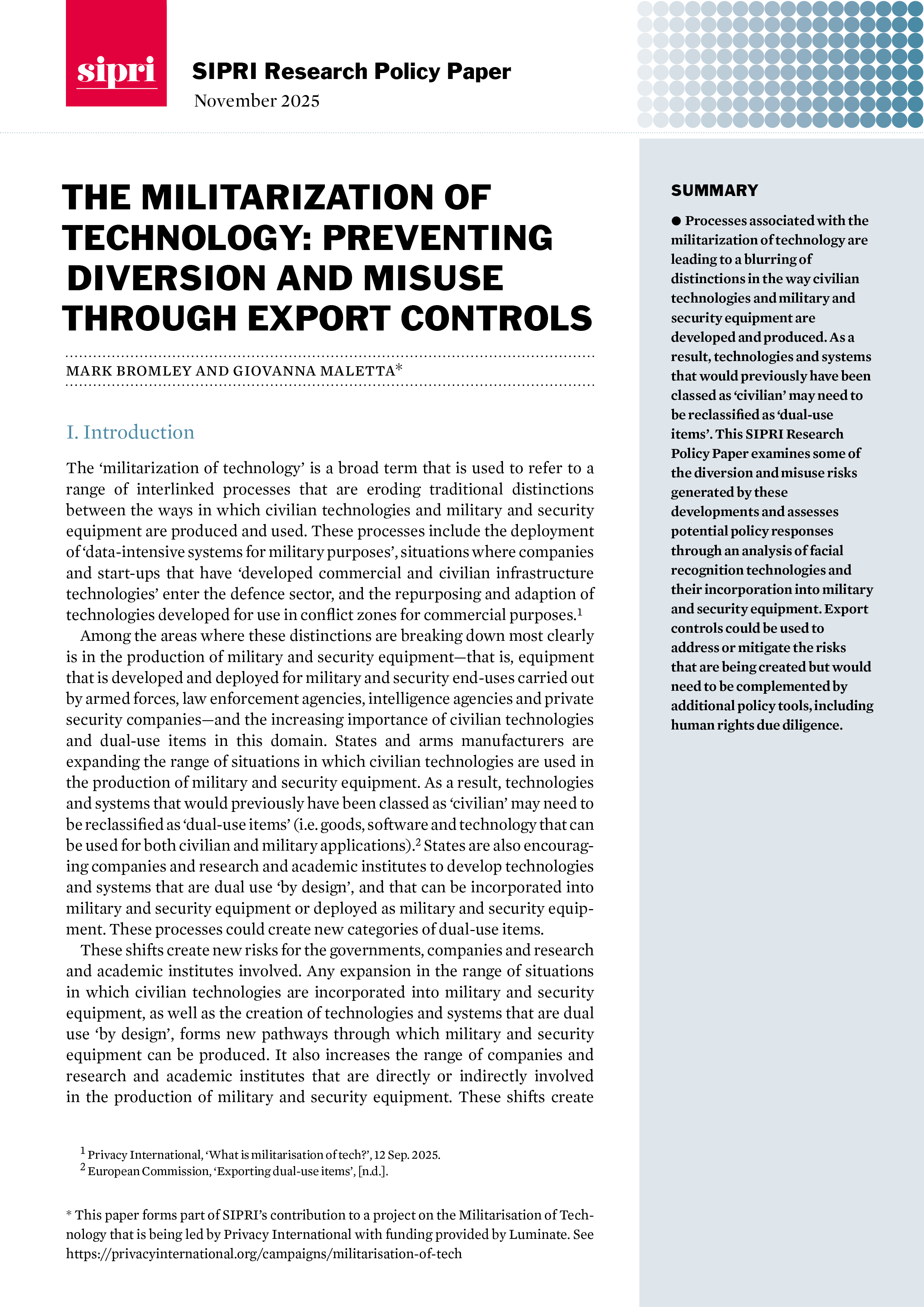 The Militarization of Technology: Preventing Diversion and Misuse ...