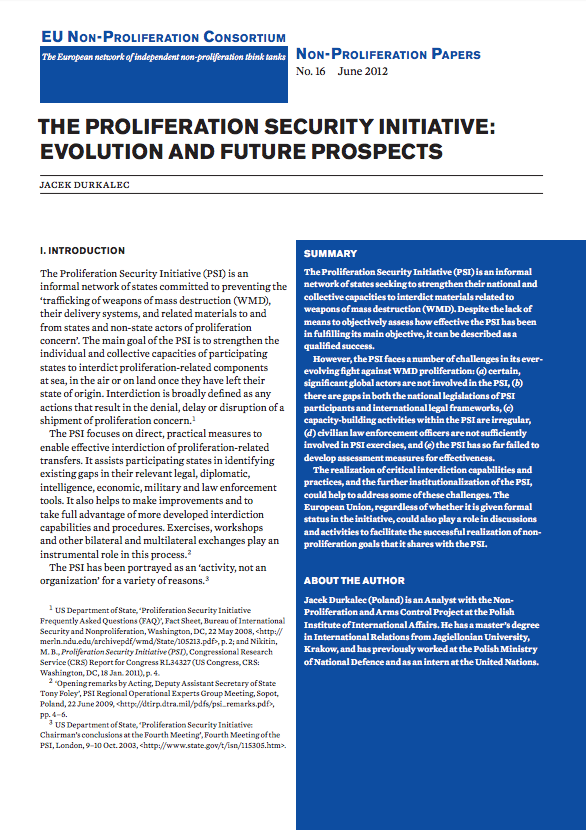 The Proliferation Security Initiative: Evolution and Future Prospects ...