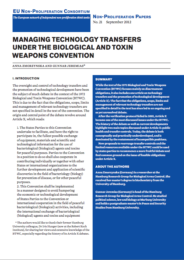 Managing Technology Transfers under the Biological and Toxin Weapons ...