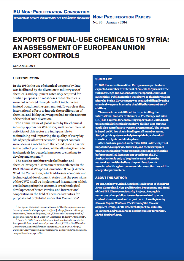 Exports of Dual-use Chemicals to Syria: An Assessment of European Union ...