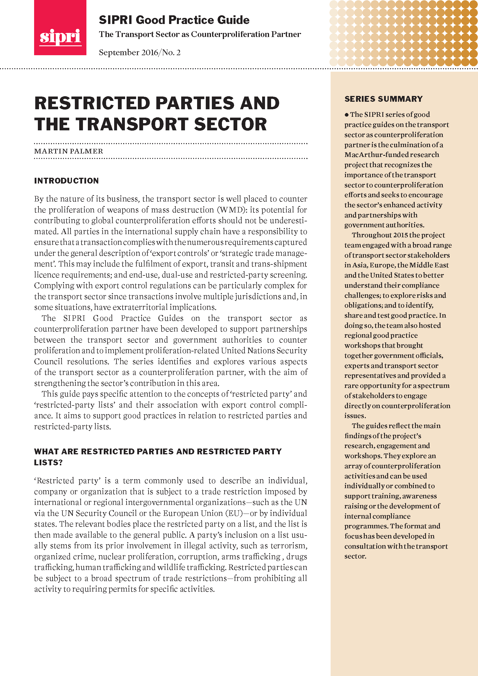 Restricted Parties and the Transport Sector | SIPRI