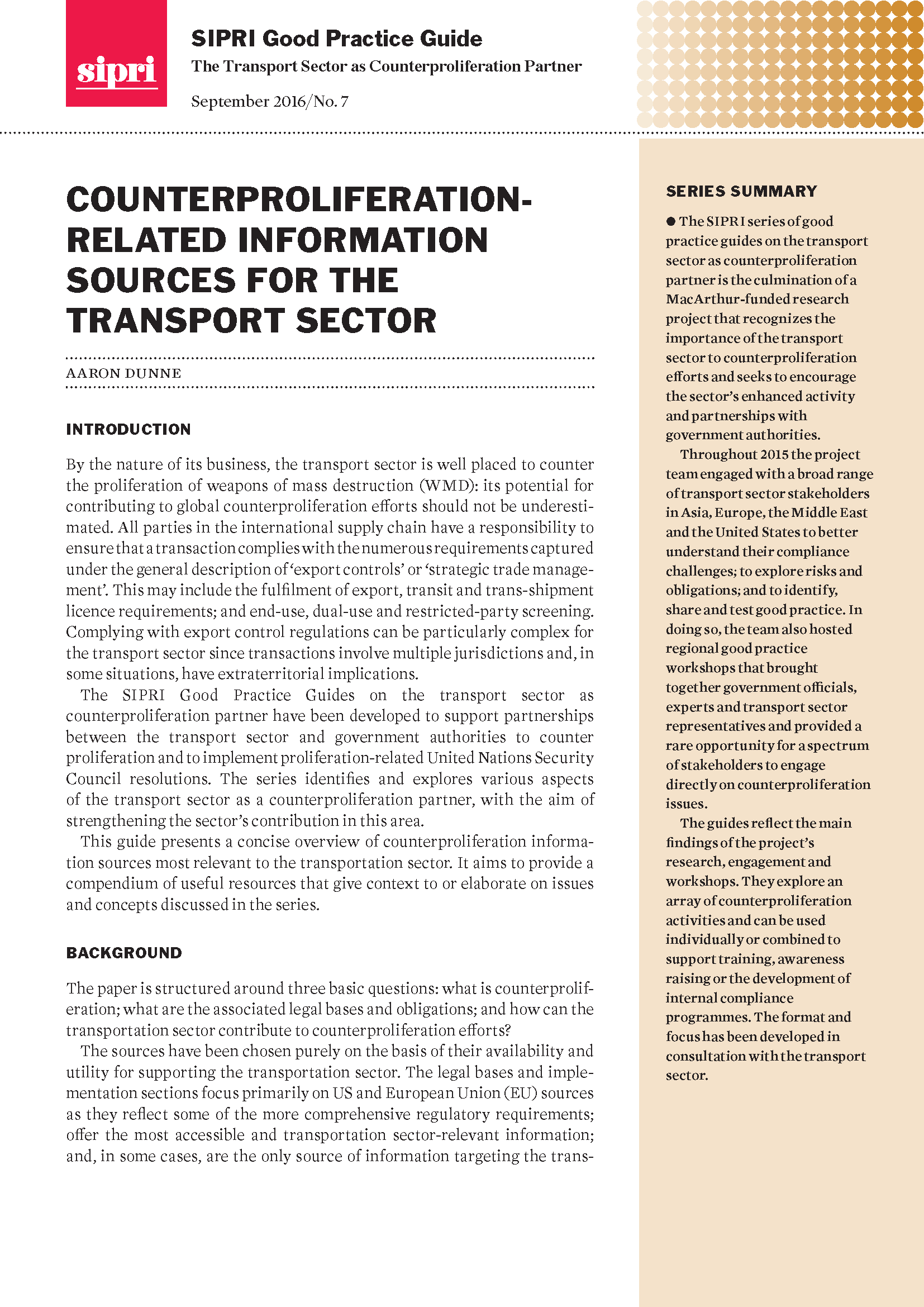 Counterproliferation-related Information Sources for the Transport ...