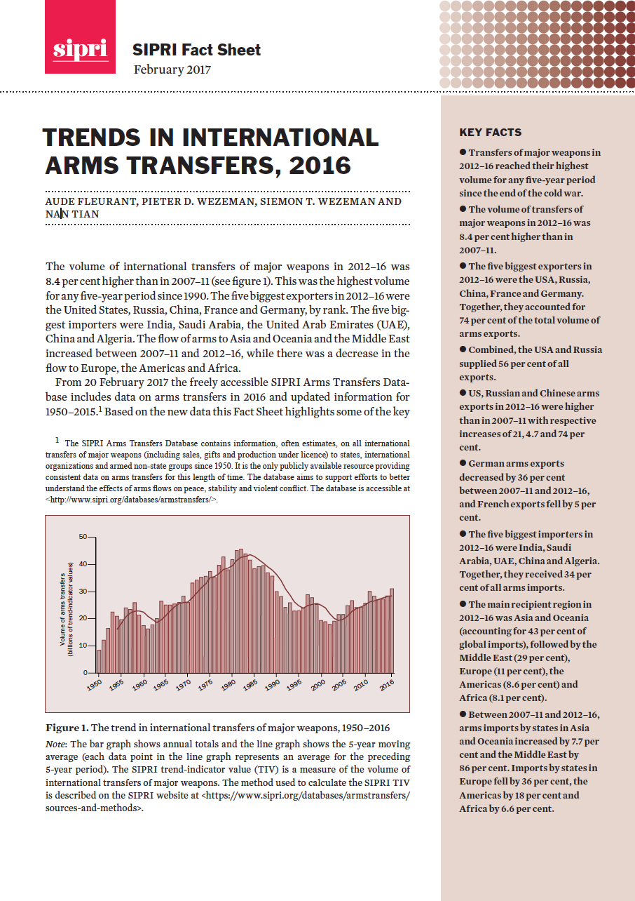 Trends in International Arms Transfers, 2016 | SIPRI